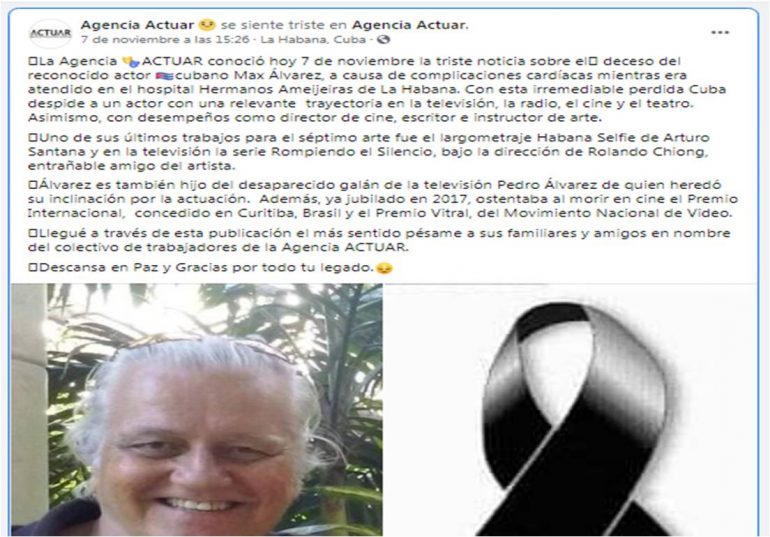 ¿De qué murió el actor cubano Max Álvarez?