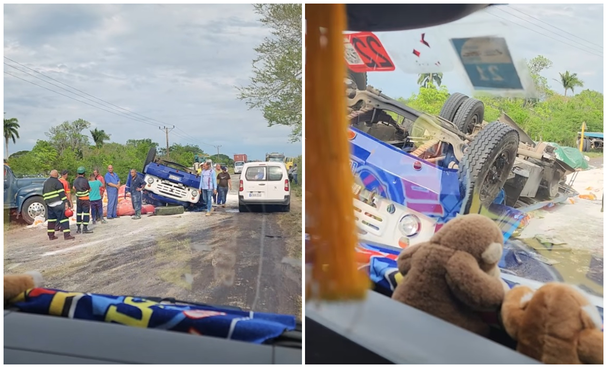 Camión lleno de harina de trigo termina volcado en la carretera de Las ...